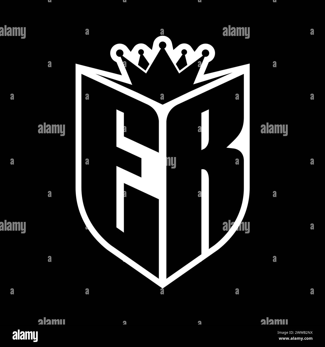 ER Letter bold monogram with shield shape and sharp crown inside shield ...