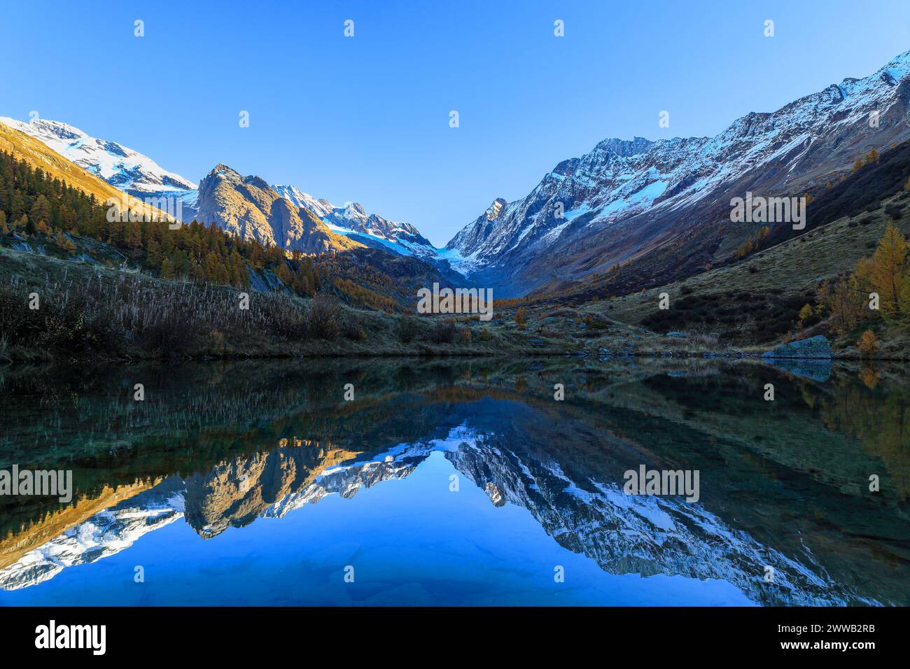Grundsee Lake in the Fafleralp Valley at the sunrise time with ...
