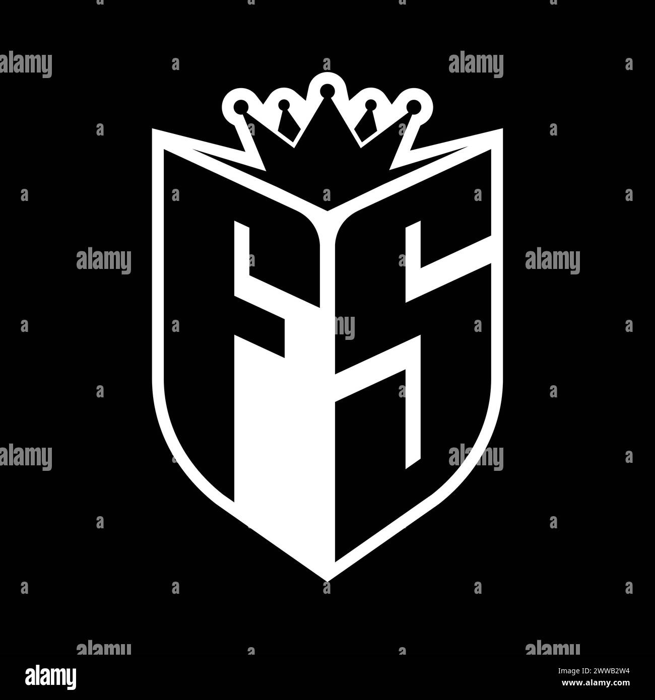 FS Letter bold monogram with shield shape and sharp crown inside shield ...