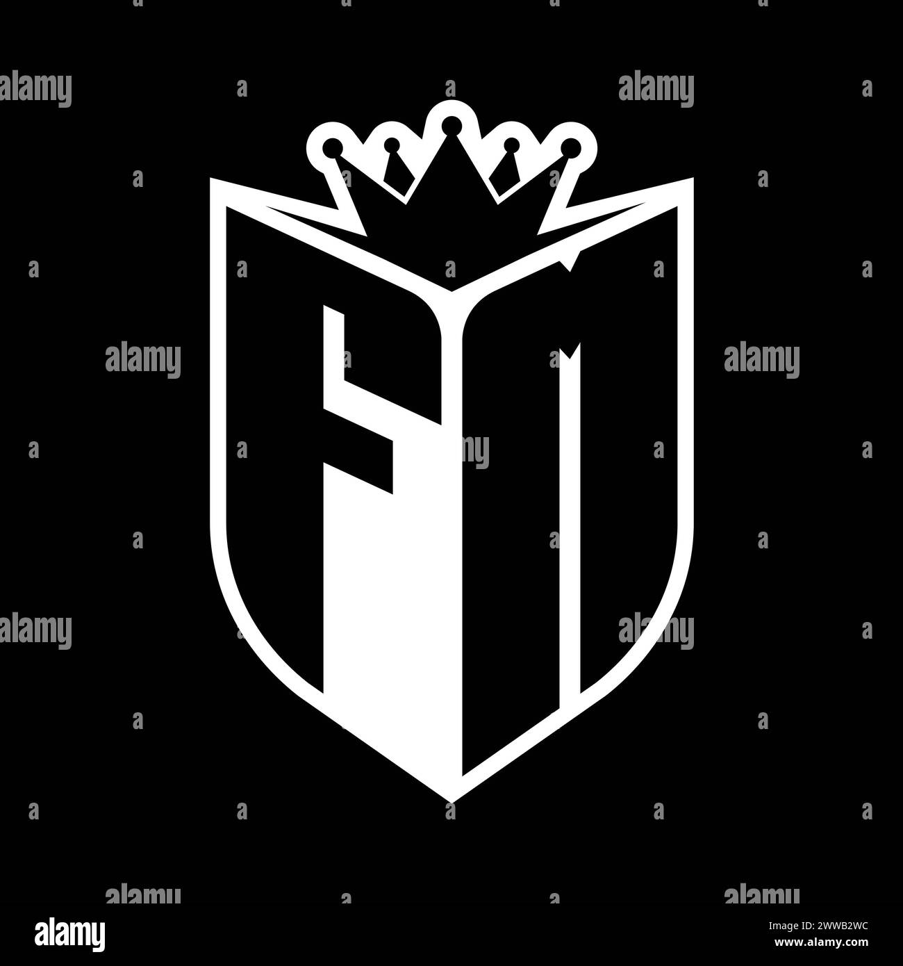 FM Letter bold monogram with shield shape and sharp crown inside shield ...