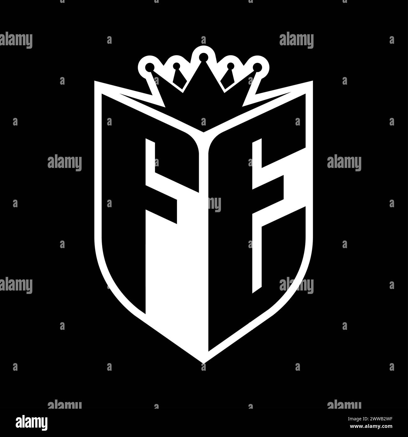 FE Letter bold monogram with shield shape and sharp crown inside shield ...