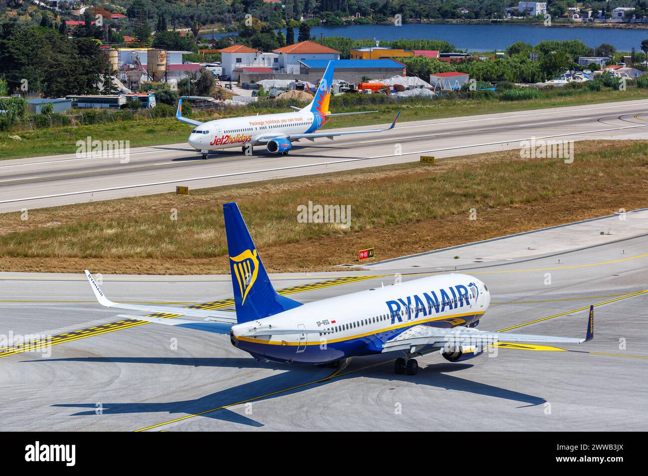 Skiathos, Greece - June 30, 2023: Ryanair and Jet2 Boeing 737-800 ...