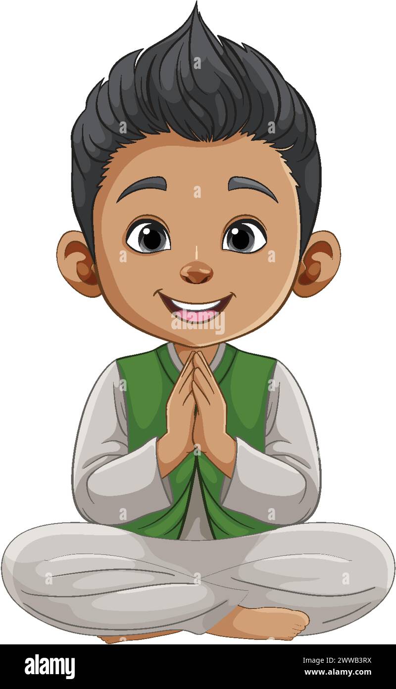 Cartoon boy meditating with a serene expression Stock Vector Image ...