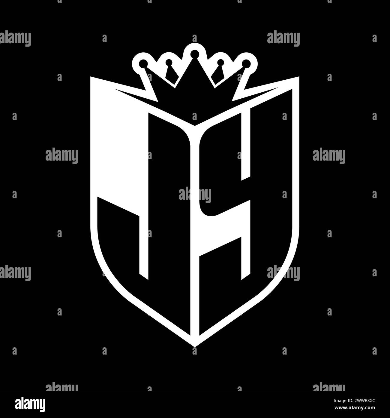 JY Letter bold monogram with shield shape and sharp crown inside shield ...