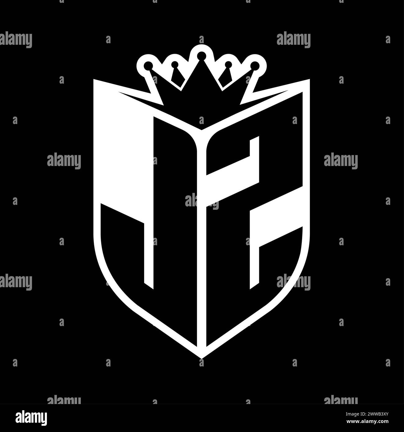 JZ Letter bold monogram with shield shape and sharp crown inside shield ...