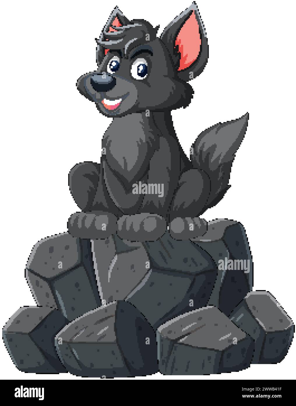 Vector illustration of a happy dog sitting on stones Stock Vector Image ...
