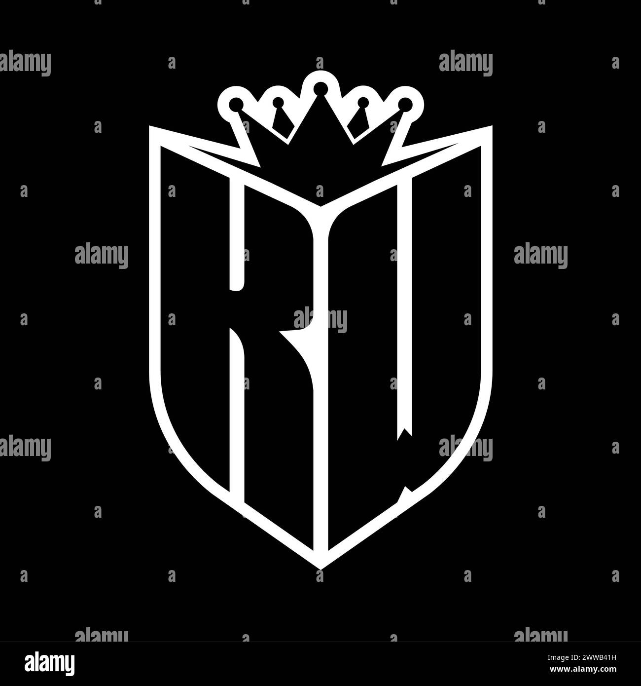 KW Letter bold monogram with shield shape and sharp crown inside shield ...
