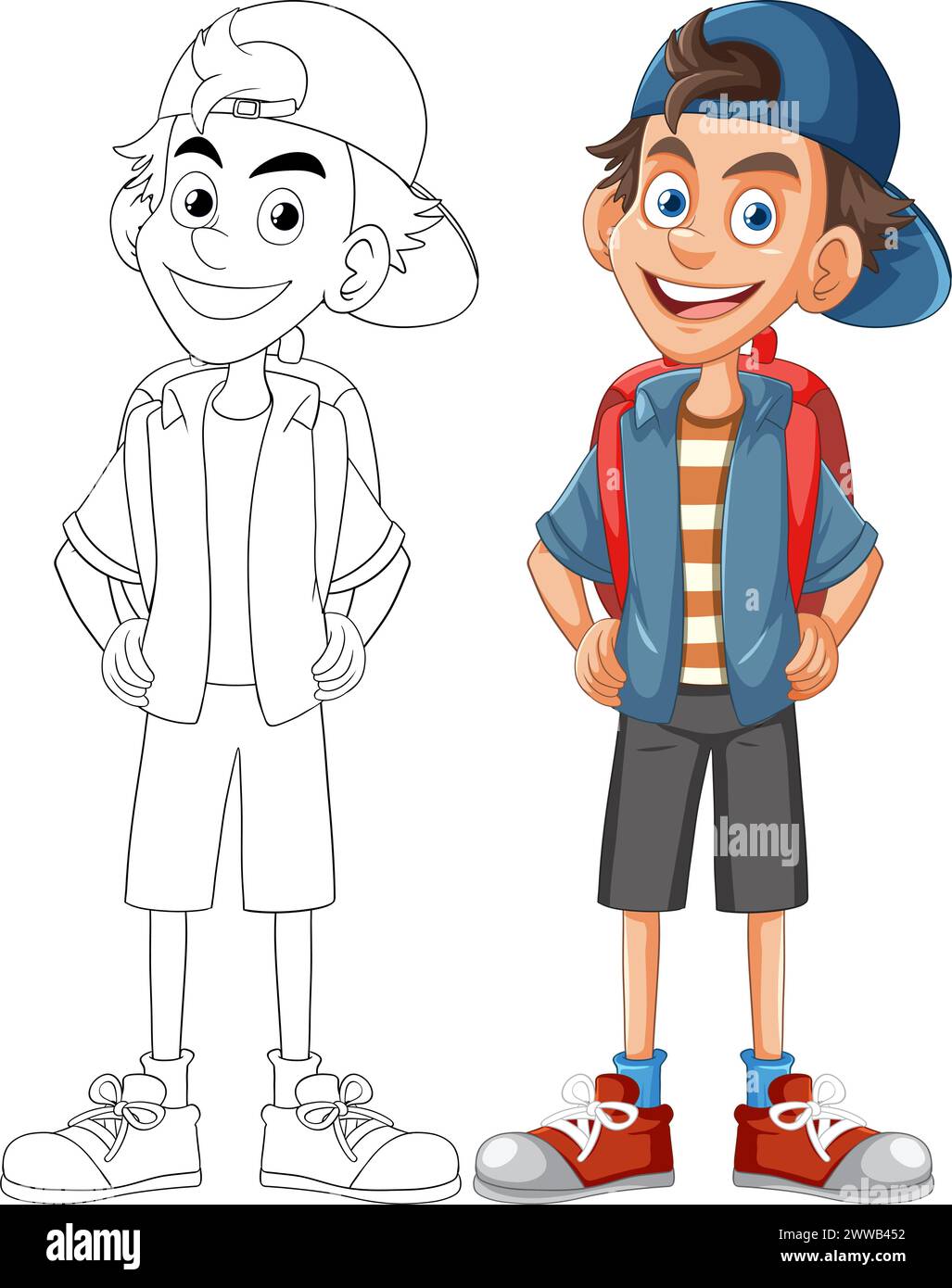 Vector illustration of a boy, colored and outlined Stock Vector Image ...