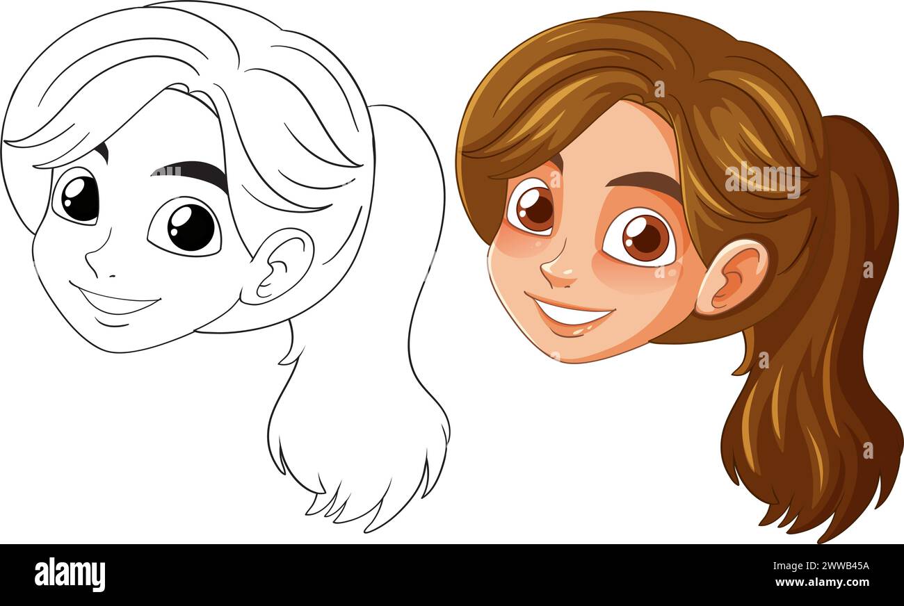 Vector illustration of a girl, colored and line art Stock Vector Image ...