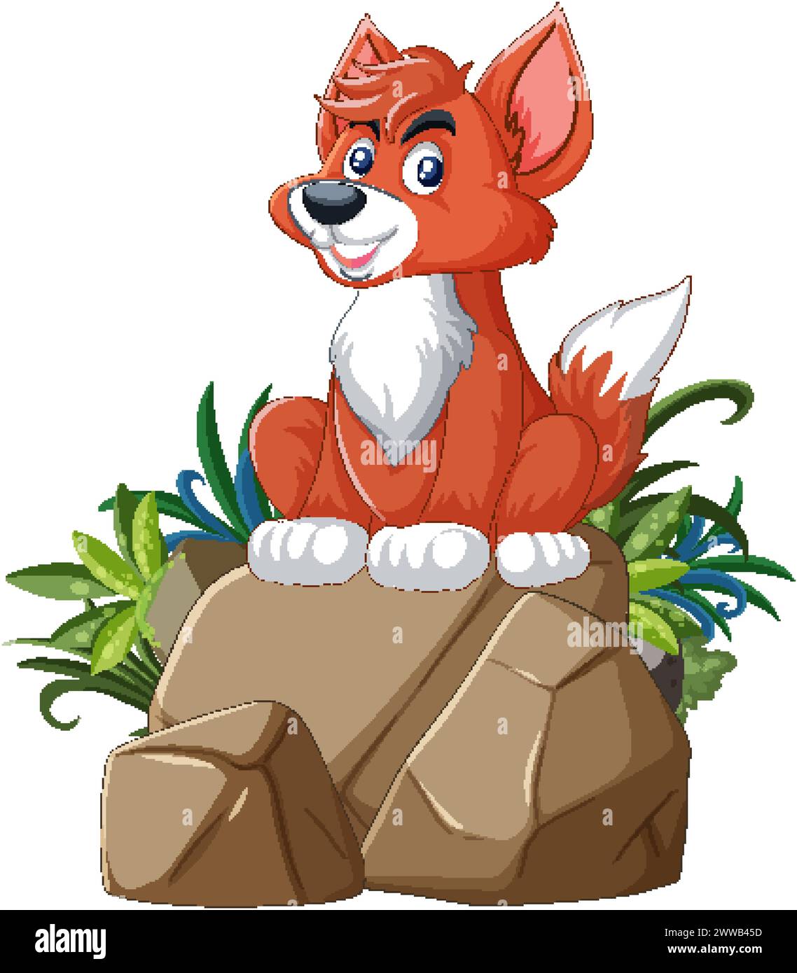 Cartoon fox smiling, perched atop a boulder Stock Vector Image & Art ...