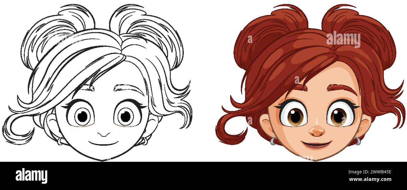 Transformation of a character from line art to color Stock Vector Image ...