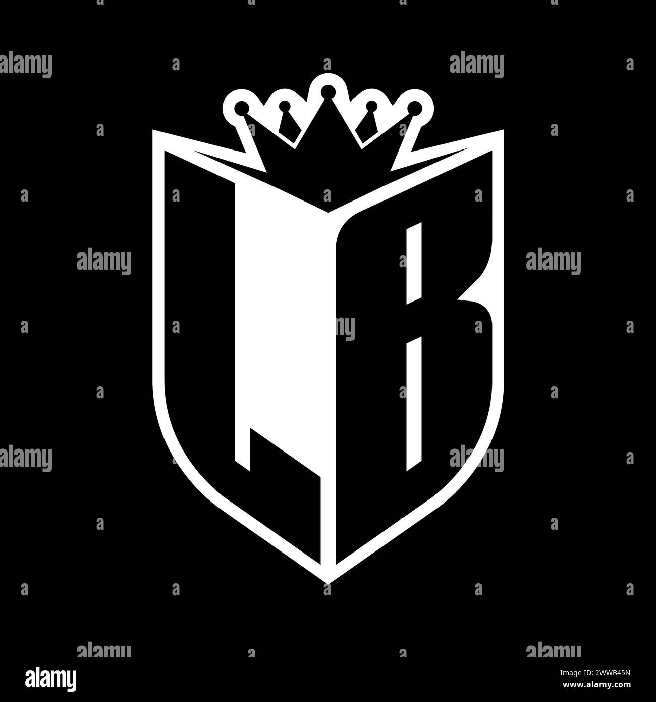 LB Letter bold monogram with shield shape and sharp crown inside shield ...