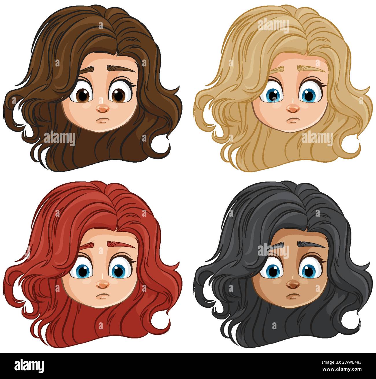 Illustration of four women with different hair colors Stock Vector ...