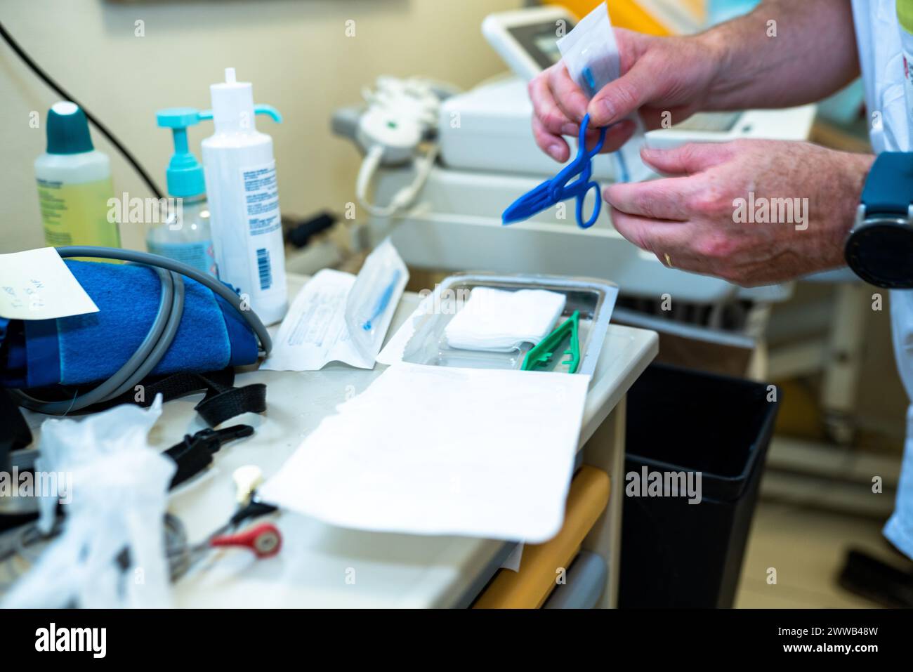 Care of a patient's foot ulcer. Wound cleaning and dressings Stock ...