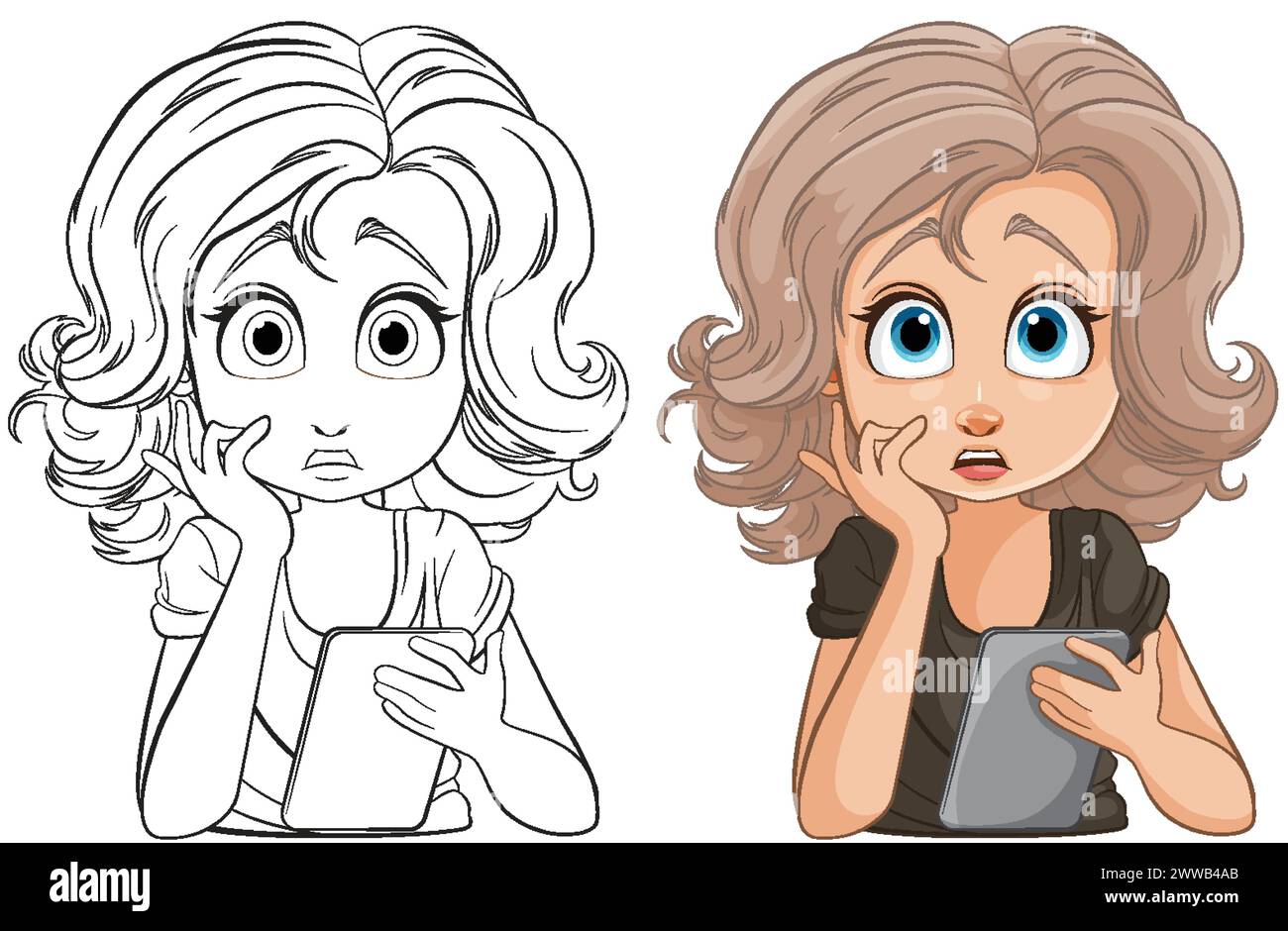 Colorful and line art of a startled girl Stock Vector Image & Art - Alamy