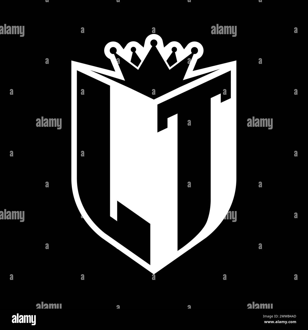 LT Letter bold monogram with shield shape and sharp crown inside shield ...