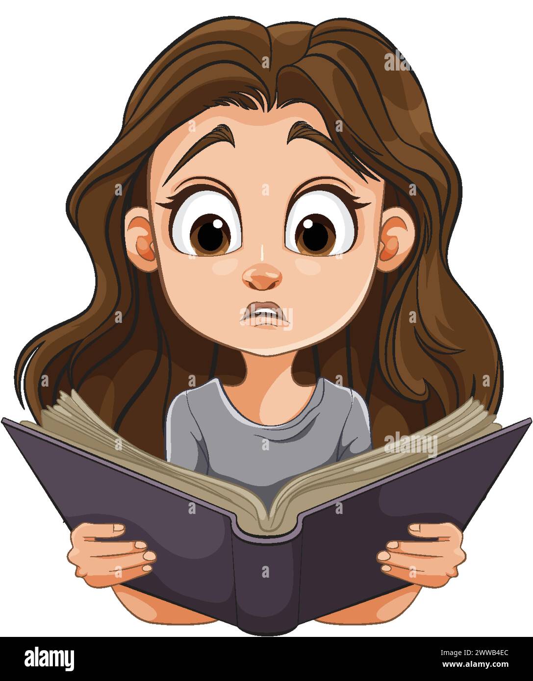 Cartoon girl with wide eyes reading intently Stock Vector Image & Art ...
