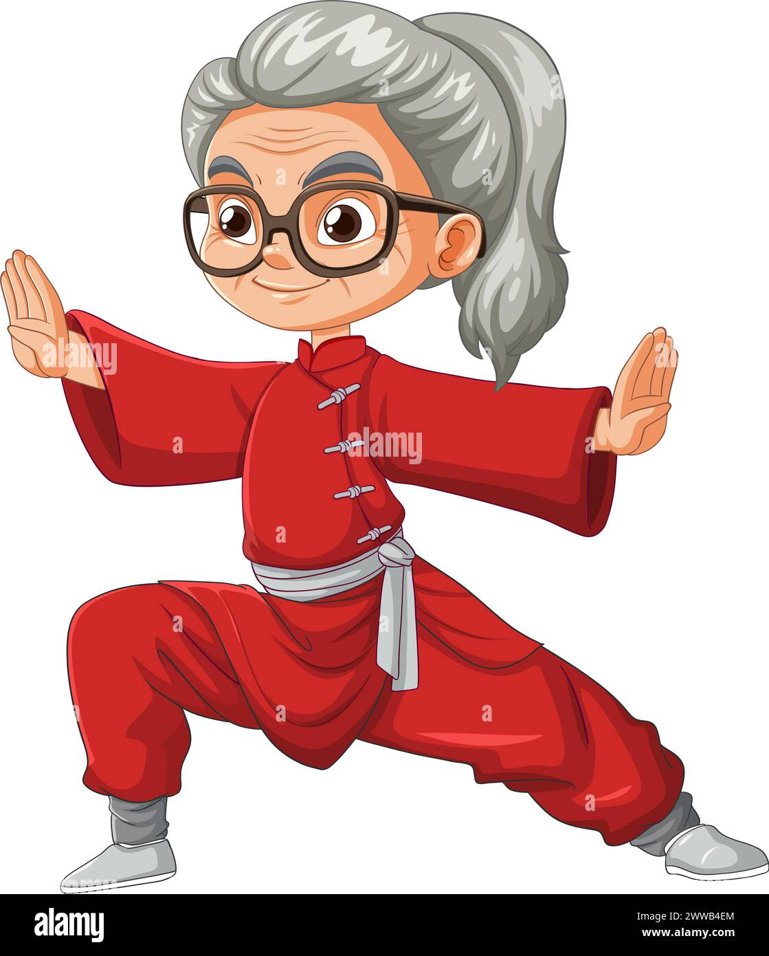 Cartoon of a senior woman in a tai chi pose Stock Vector Image & Art ...