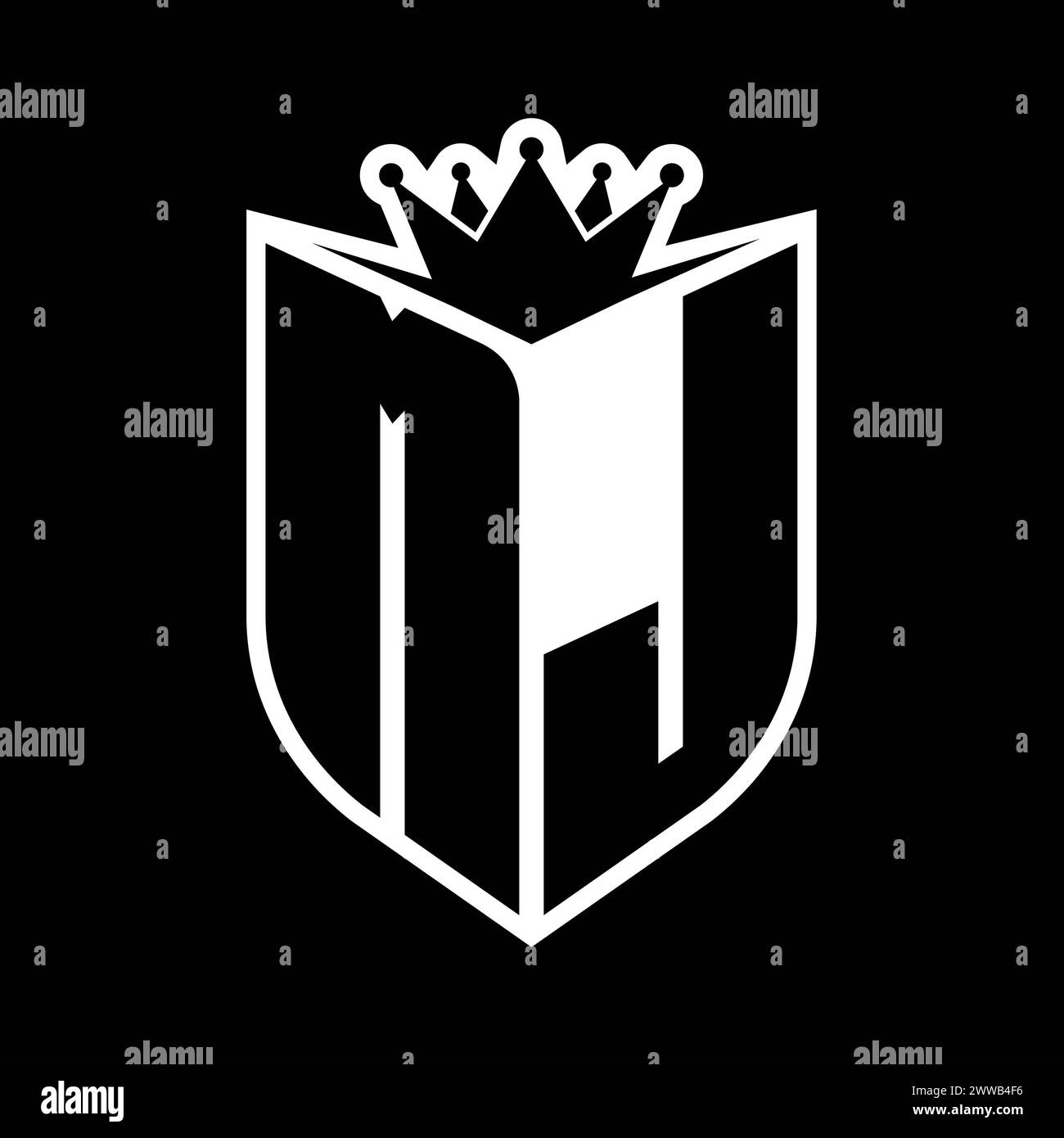 MJ Letter bold monogram with shield shape and sharp crown inside shield ...