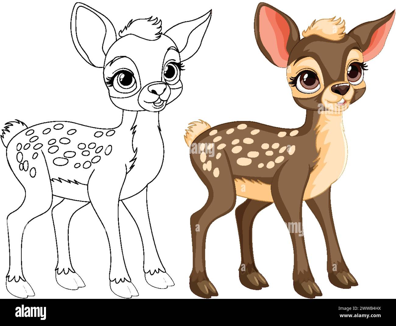 Vector illustration of a fawn, colored and line art Stock Vector Image ...