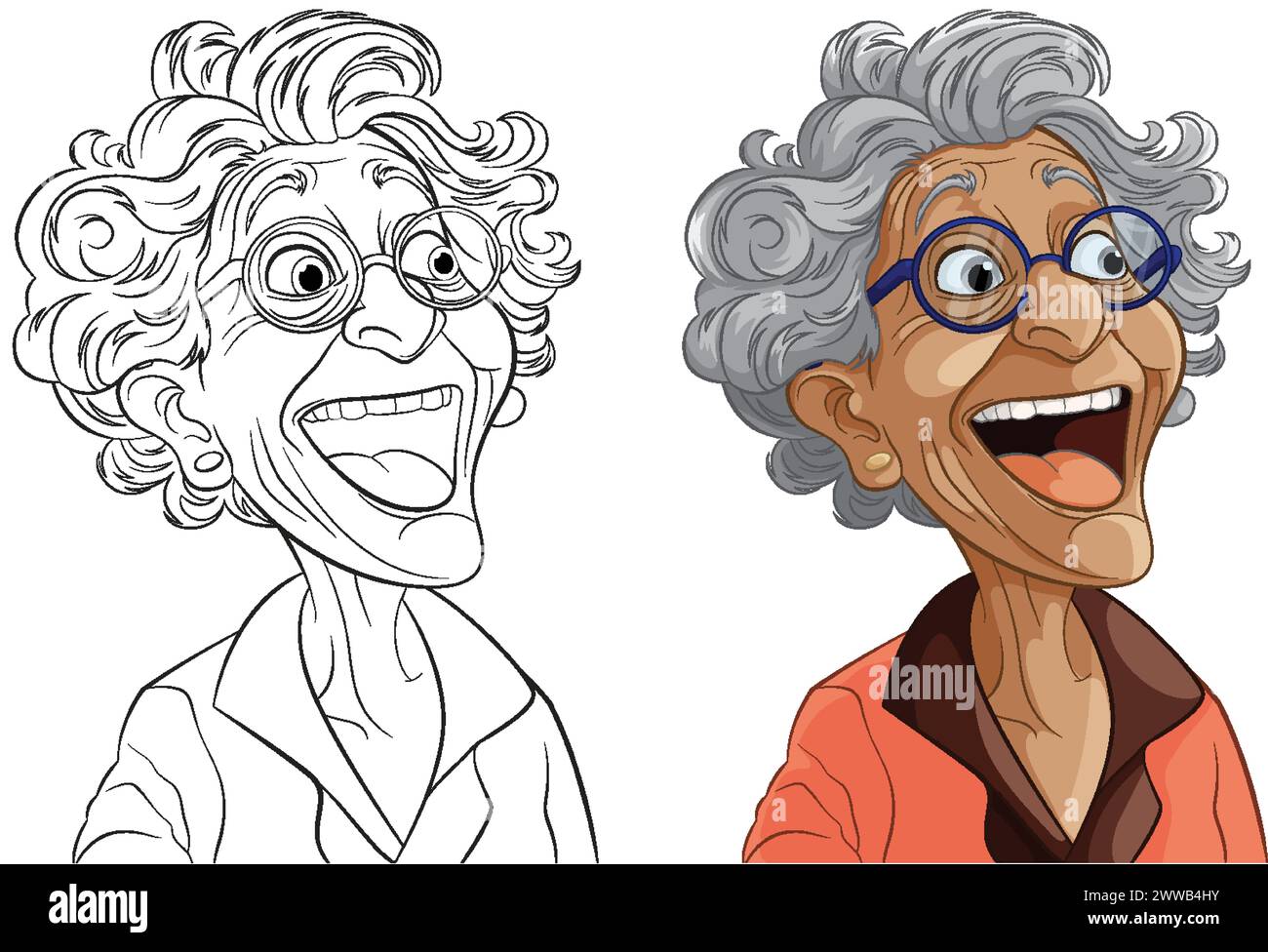 From line art to colored vector portrait of a senior lady Stock Vector ...
