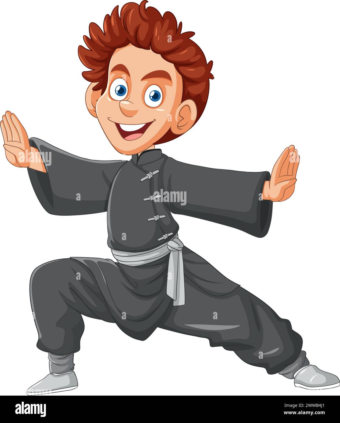 Cartoon boy in martial arts stance, smiling widely Stock Vector Image ...