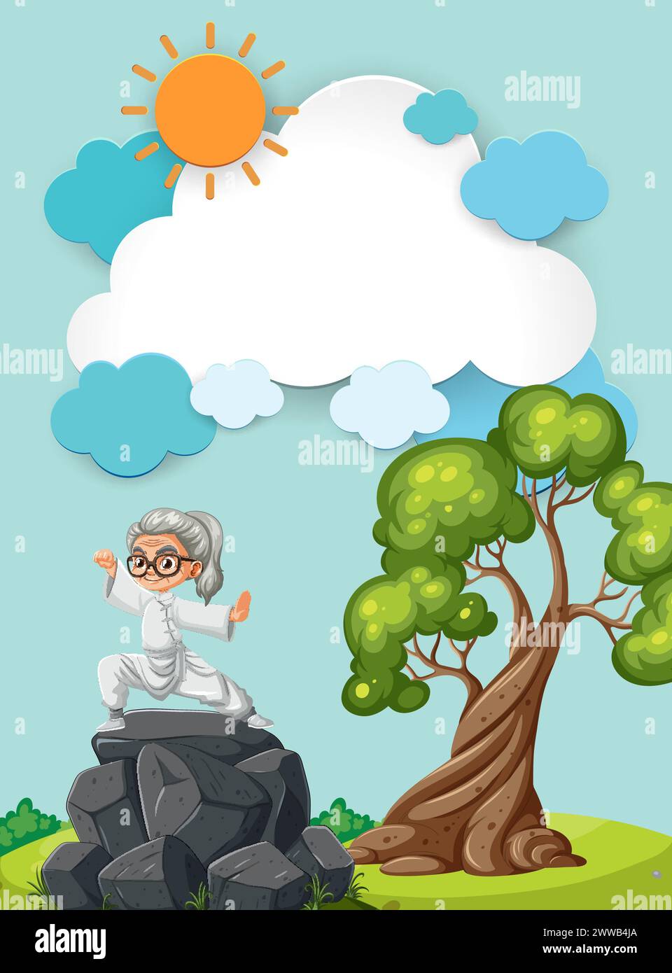 Senior character performing tai chi in nature scene Stock Vector Image ...