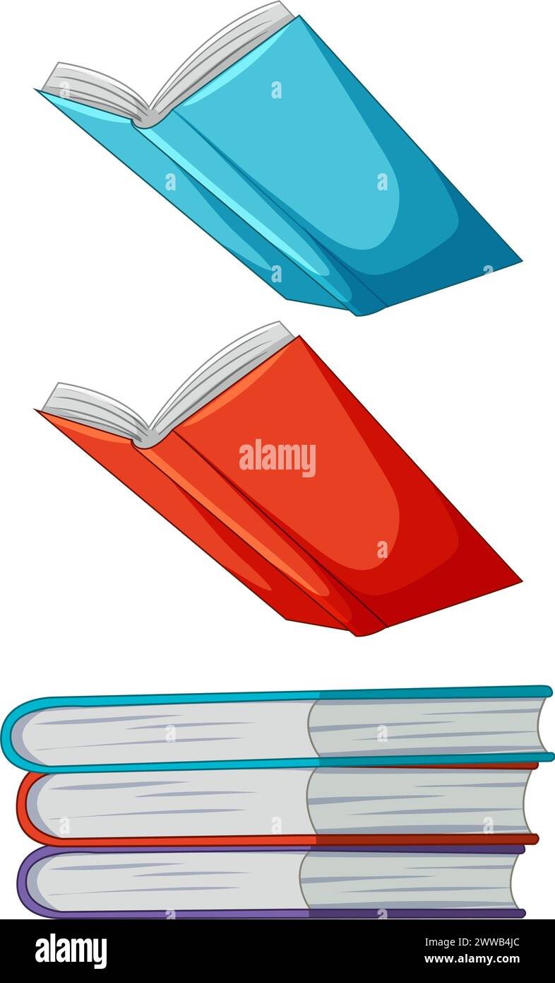 Vector illustration of books in mid-air and stacked Stock Vector Image ...