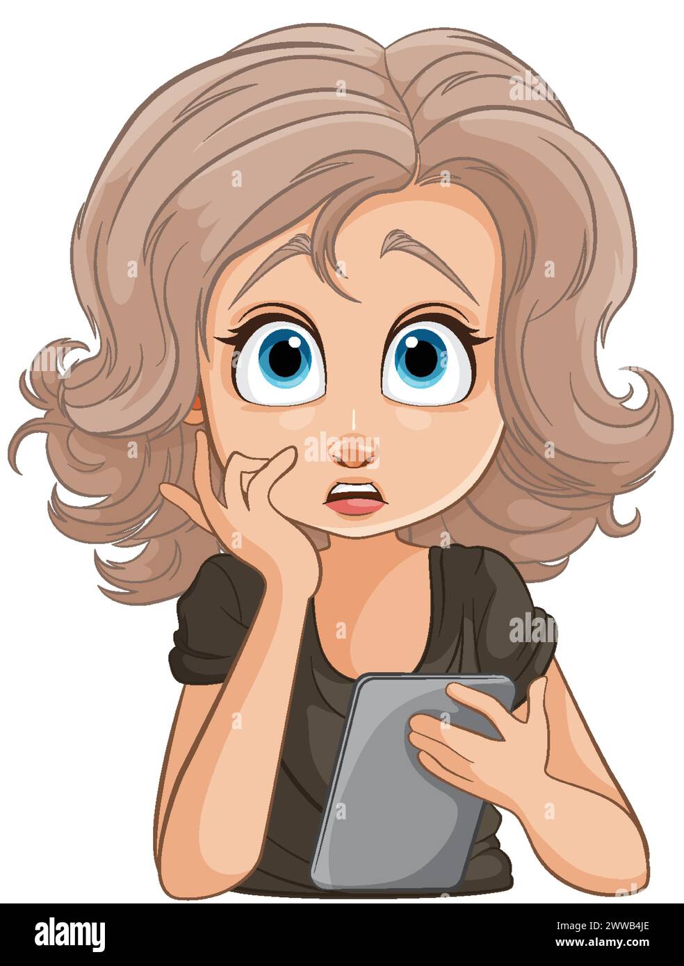 Cartoon of a concerned woman with a mobile device Stock Vector Image ...