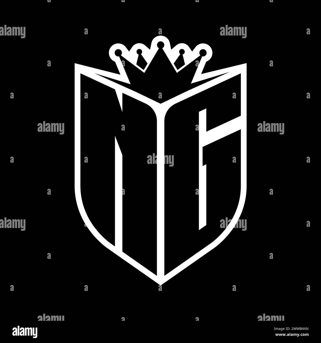 NG Letter bold monogram with shield shape and sharp crown inside shield ...