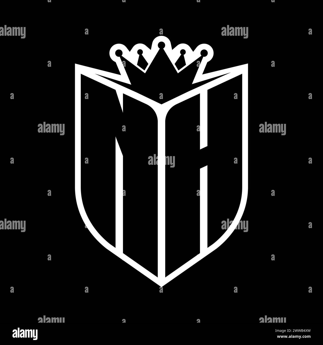NH Letter bold monogram with shield shape and sharp crown inside shield ...