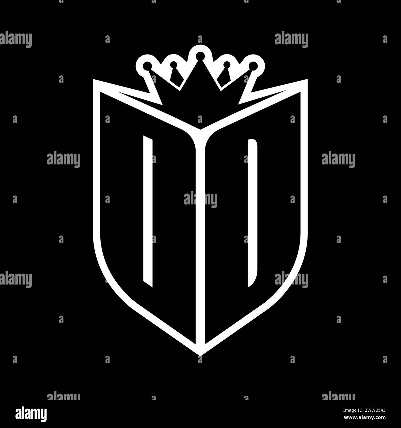 OD Letter bold monogram with shield shape and sharp crown inside shield ...