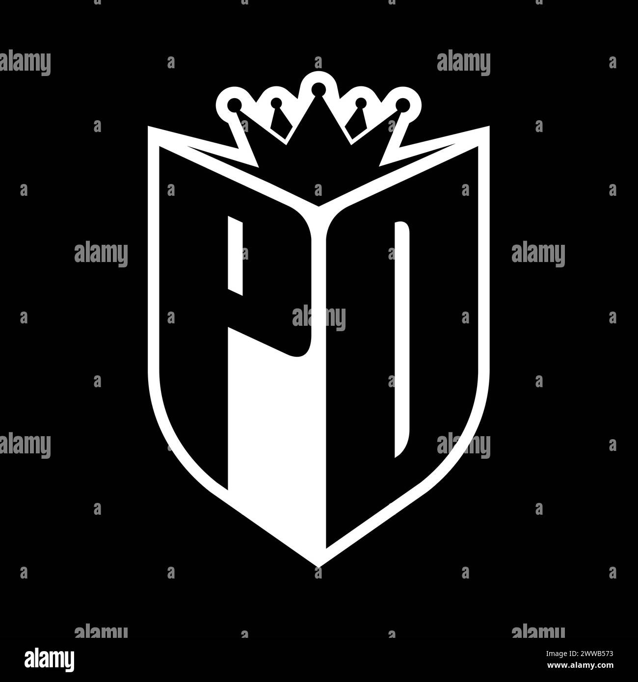 PD Letter bold monogram with shield shape and sharp crown inside shield ...