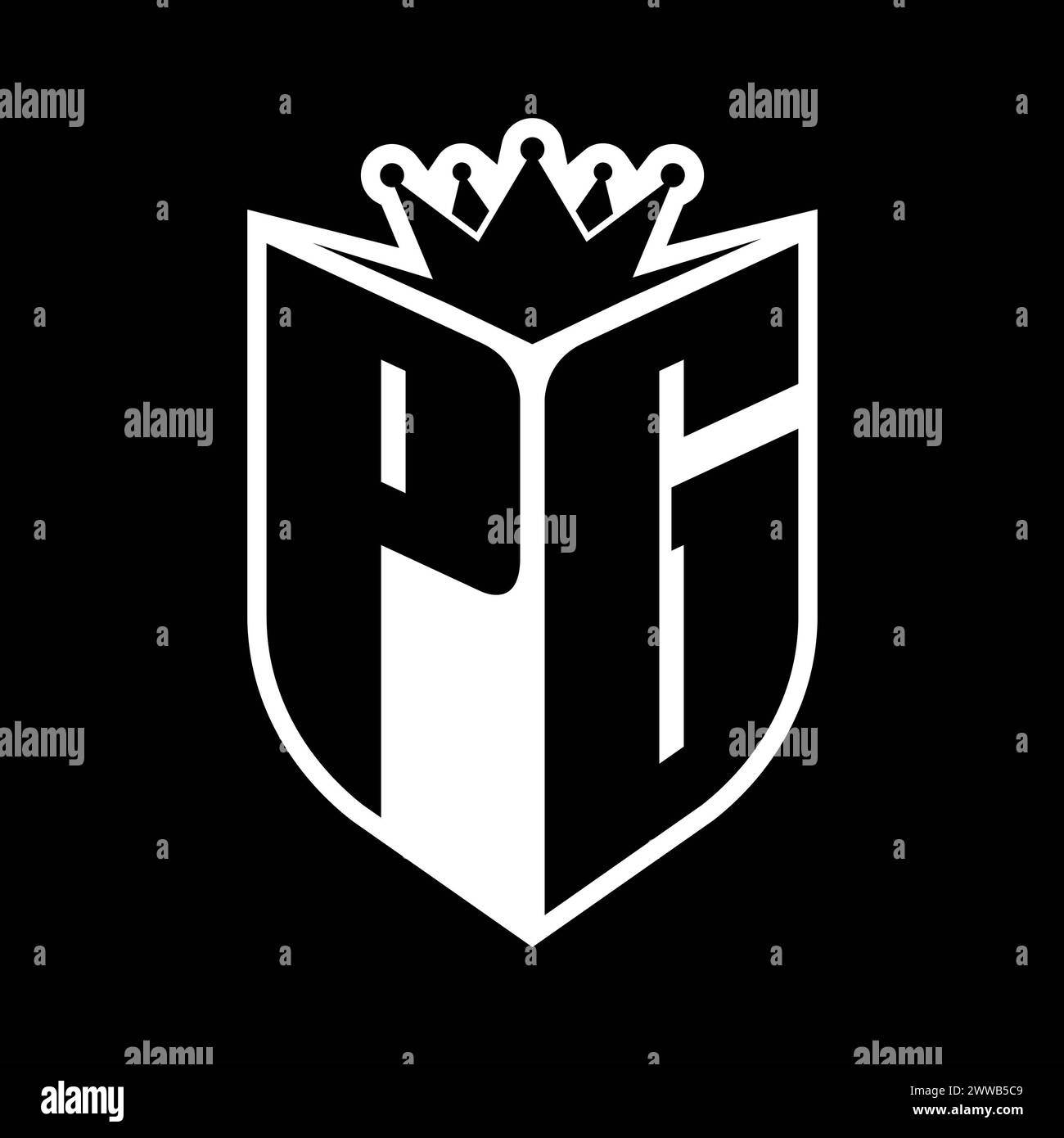 PG Letter bold monogram with shield shape and sharp crown inside shield ...