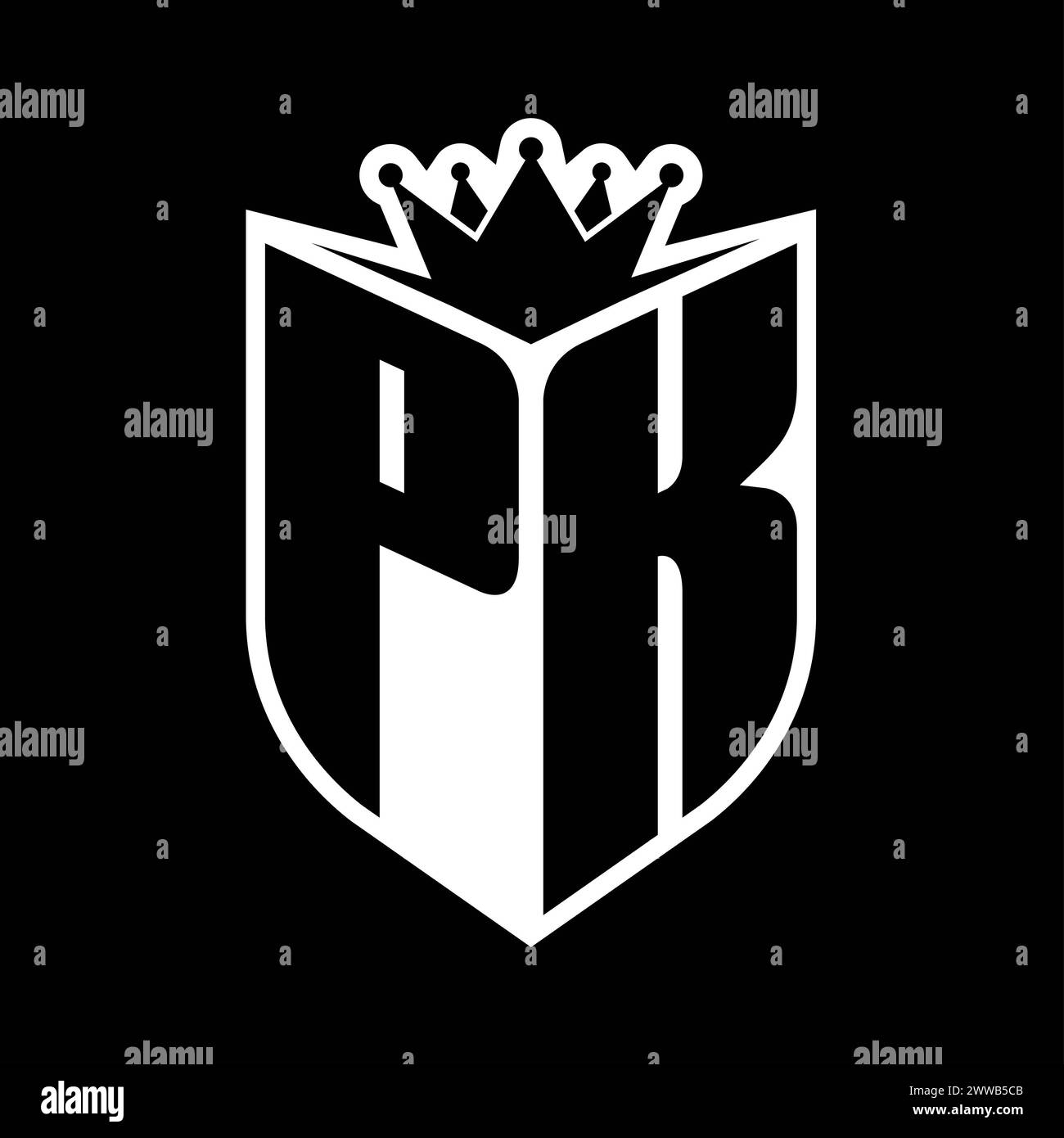 PK Letter bold monogram with shield shape and sharp crown inside shield ...