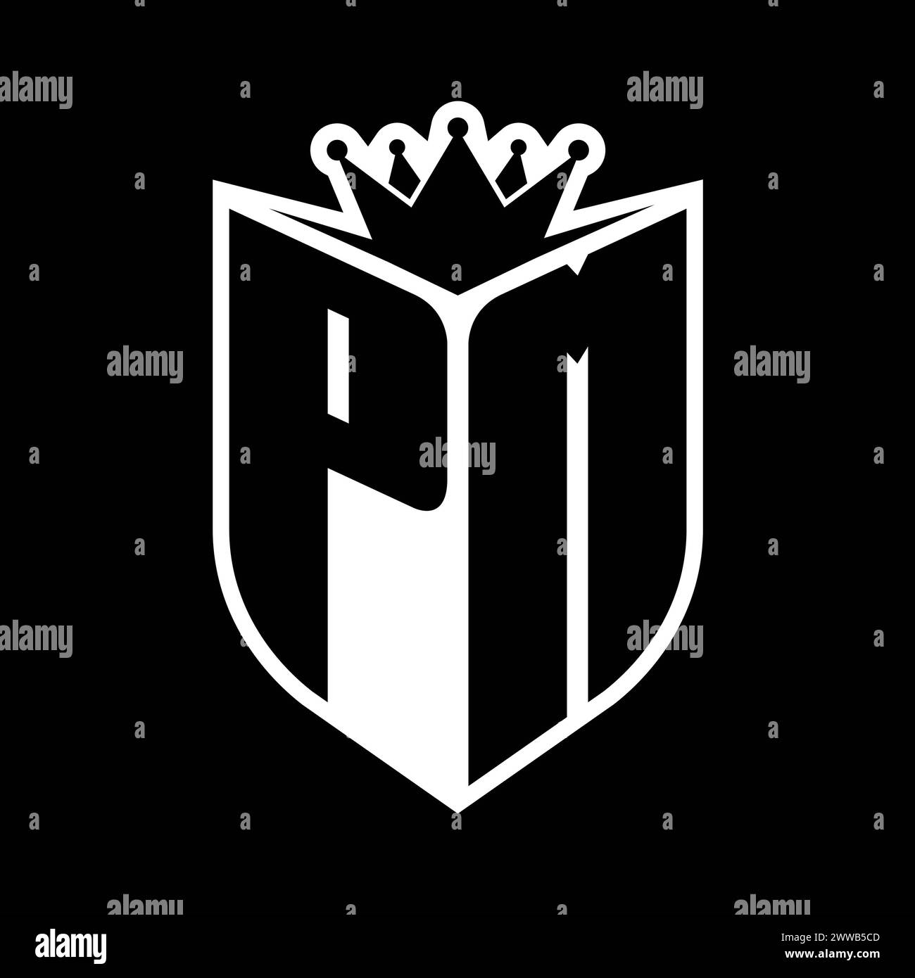 PM Letter bold monogram with shield shape and sharp crown inside shield ...