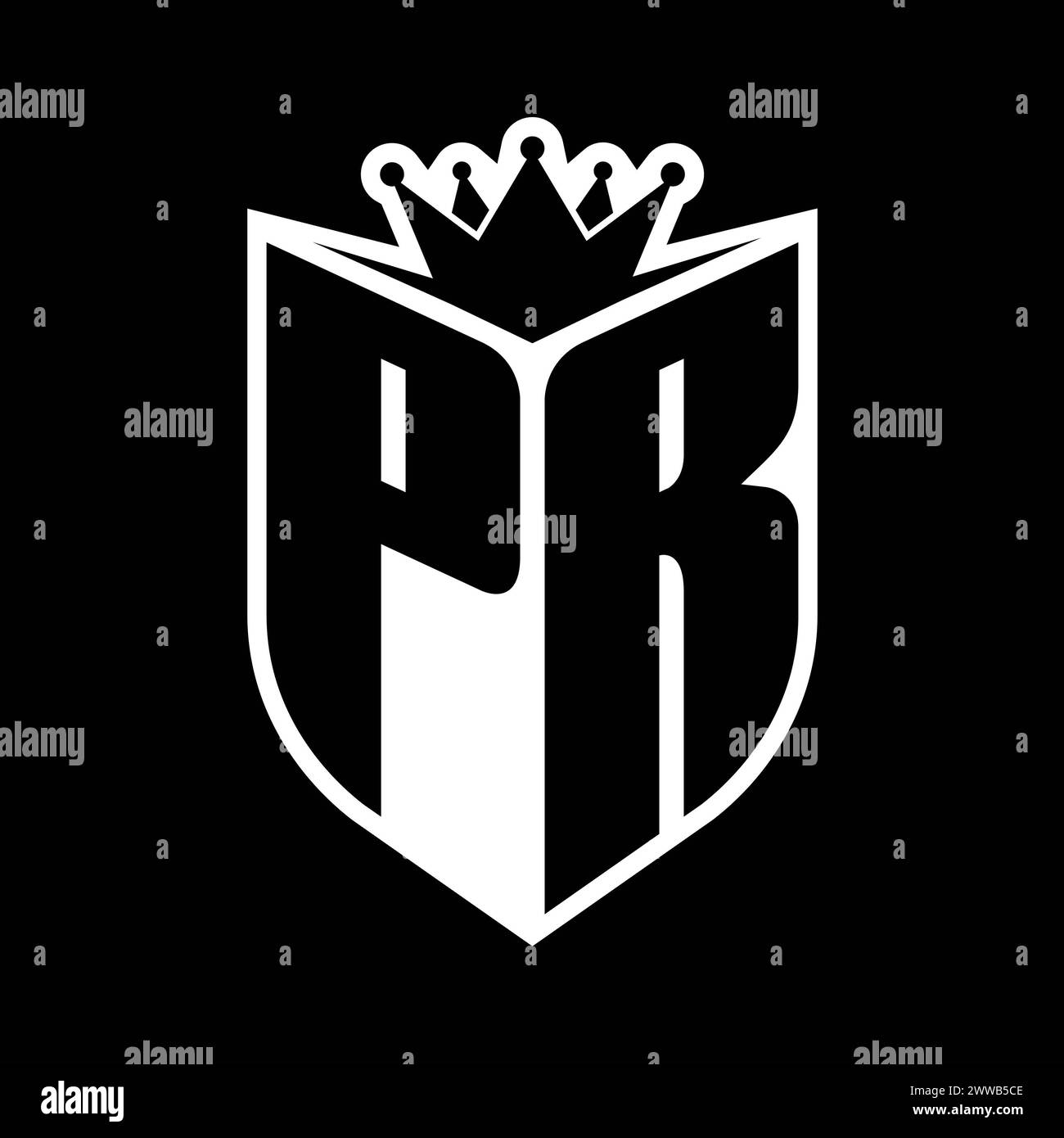PR Letter bold monogram with shield shape and sharp crown inside shield ...