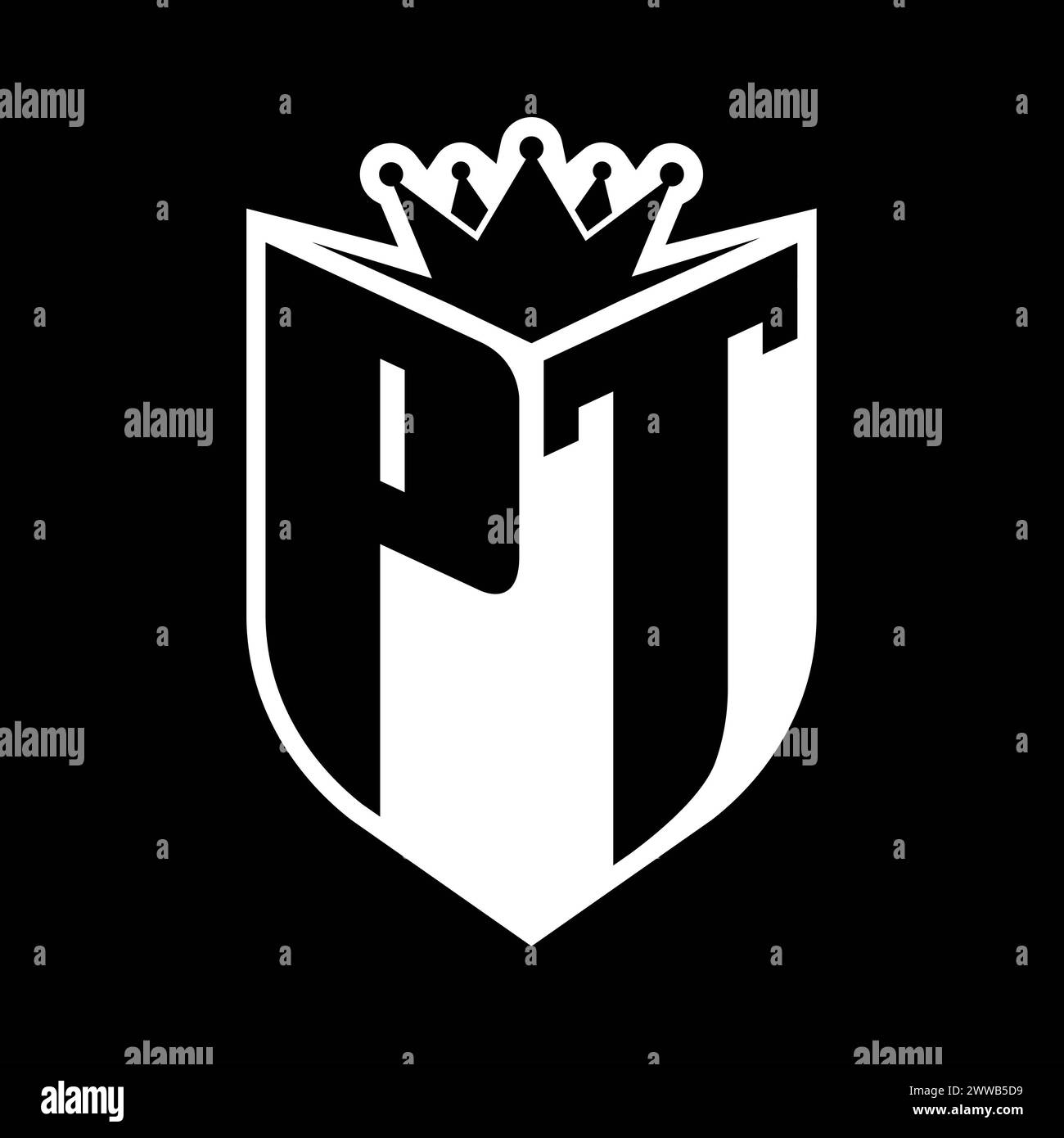 PT Letter bold monogram with shield shape and sharp crown inside shield ...