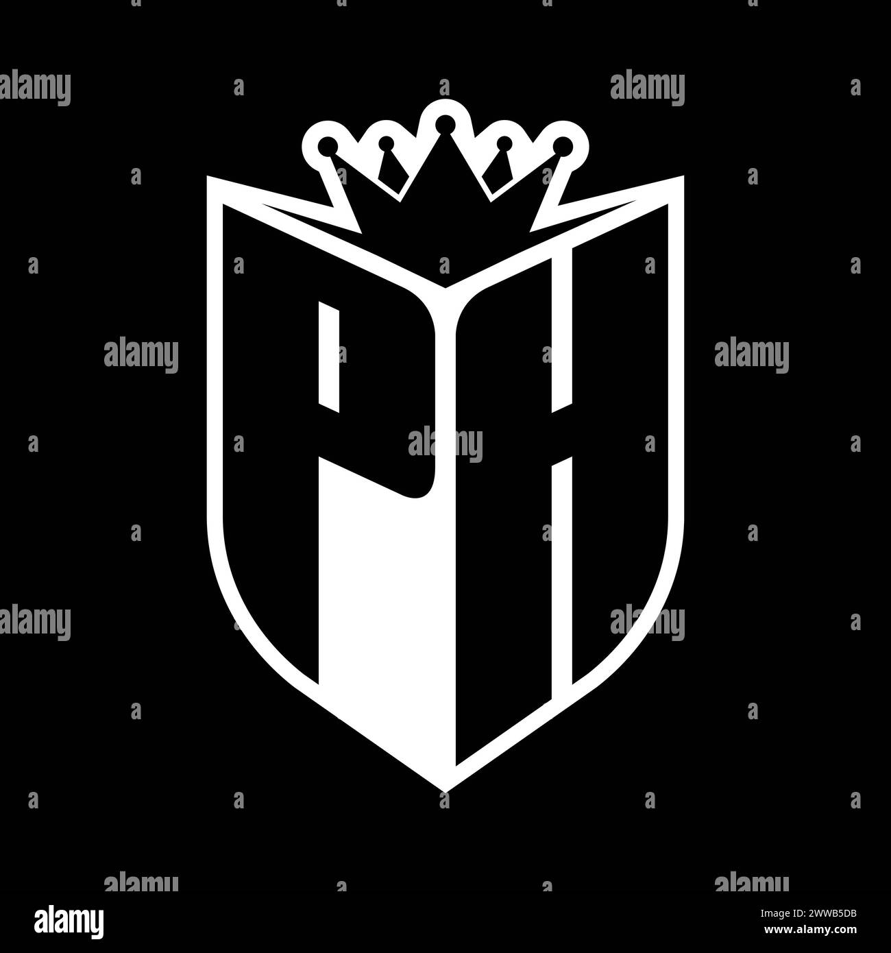 PH Letter bold monogram with shield shape and sharp crown inside shield ...
