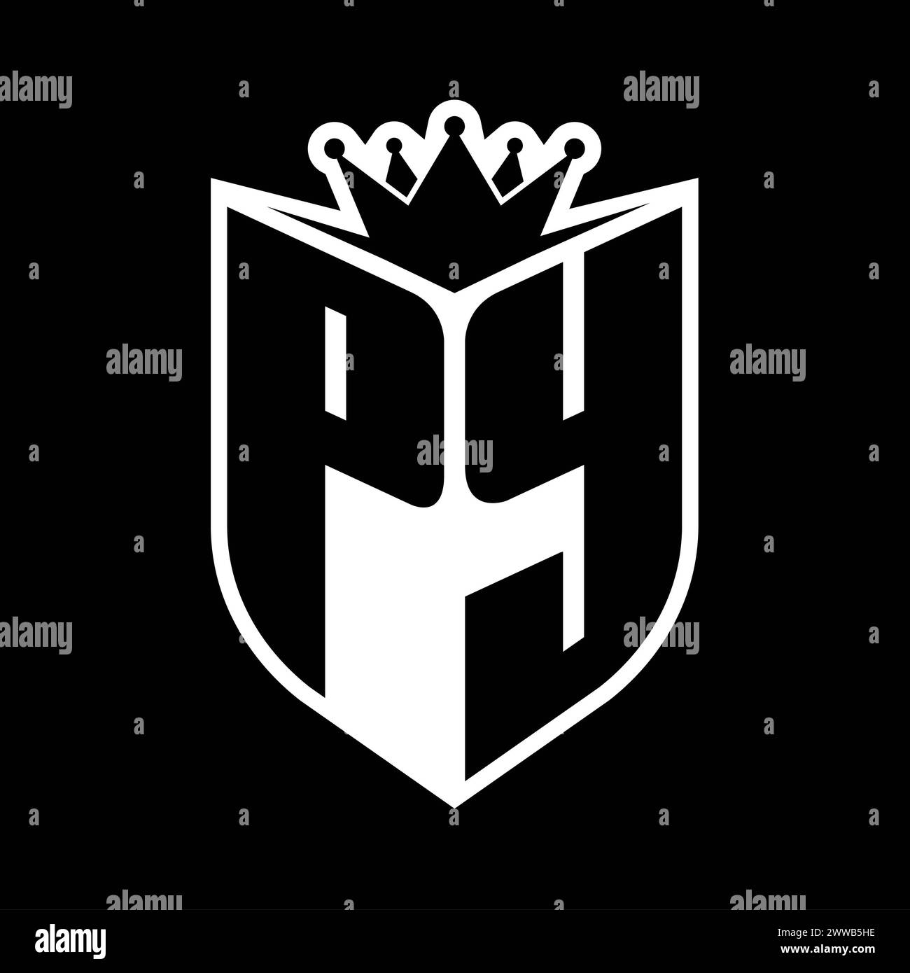 PY Letter bold monogram with shield shape and sharp crown inside shield ...