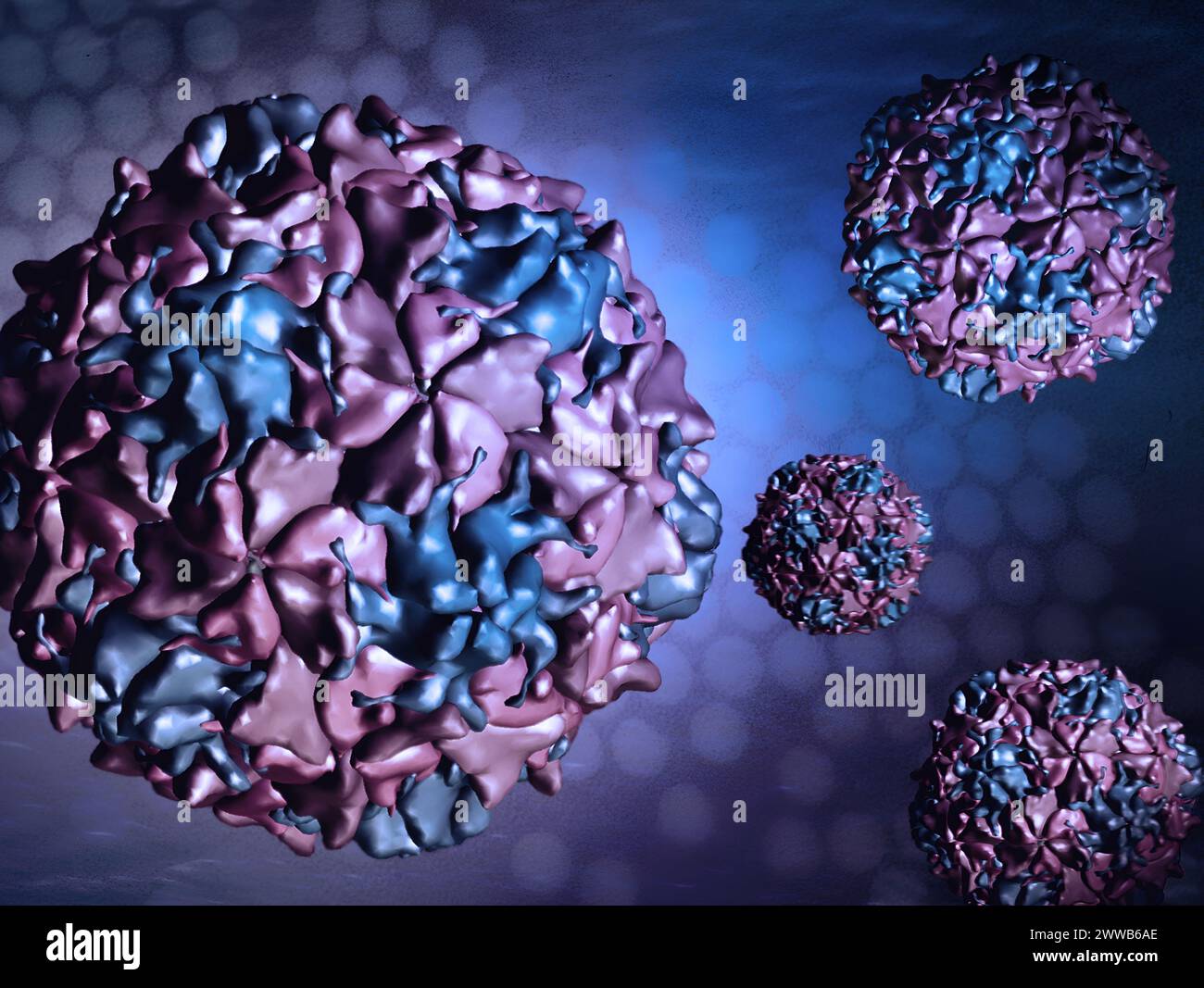 Creative artwork featuring 3D renderings of polio virus capsids over a ...