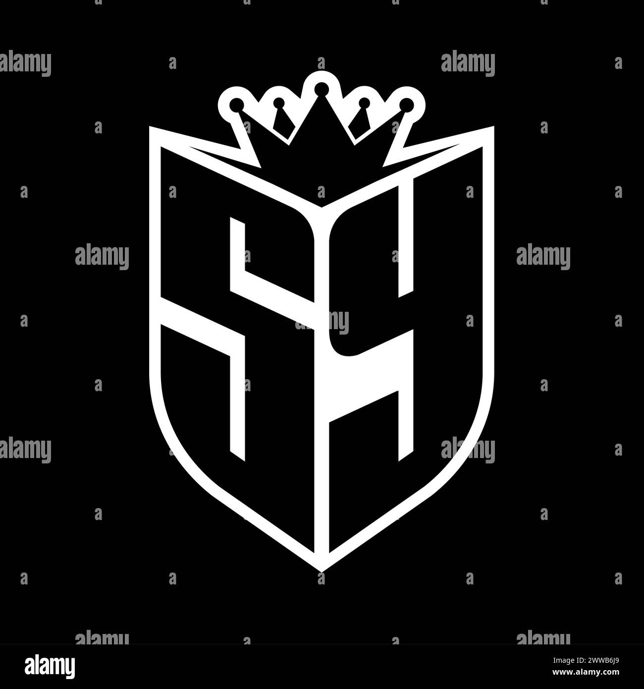 SY Letter bold monogram with shield shape and sharp crown inside shield ...