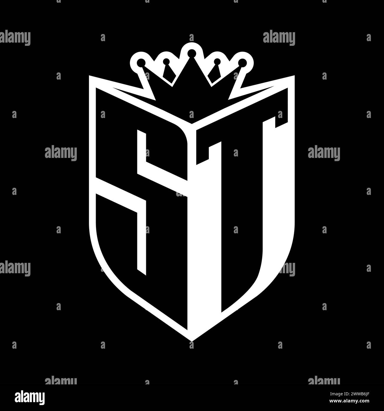 ST Letter bold monogram with shield shape and sharp crown inside shield ...