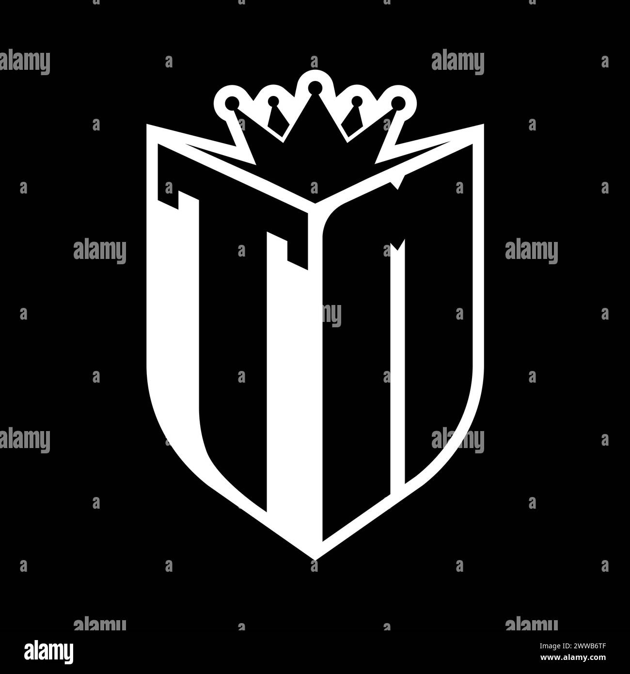 TM Letter bold monogram with shield shape and sharp crown inside shield ...
