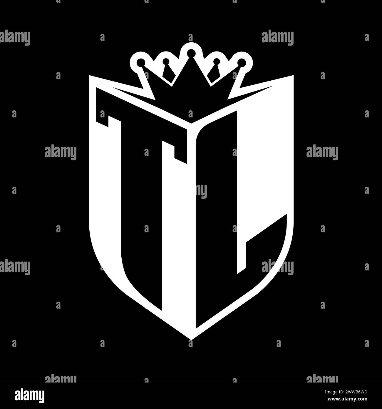 TL Letter bold monogram with shield shape and sharp crown inside shield ...