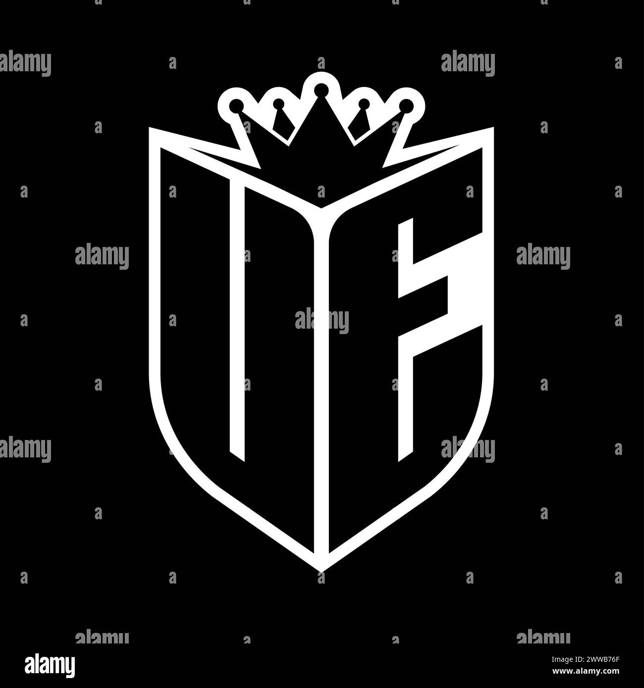 UE Letter bold monogram with shield shape and sharp crown inside shield ...