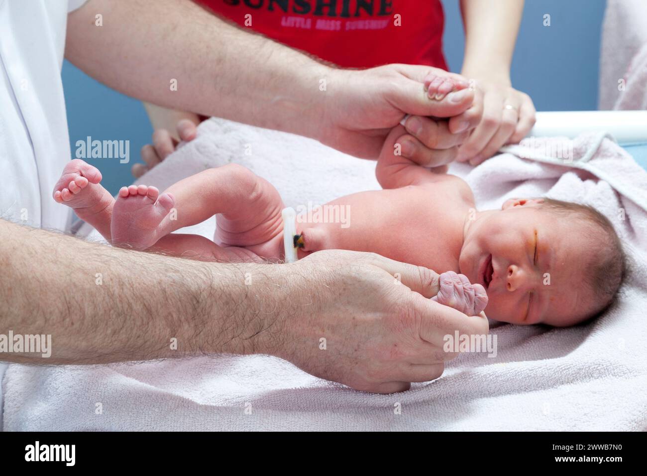 The grasping reflex, which is part of the archaic reflexes, is checked ...