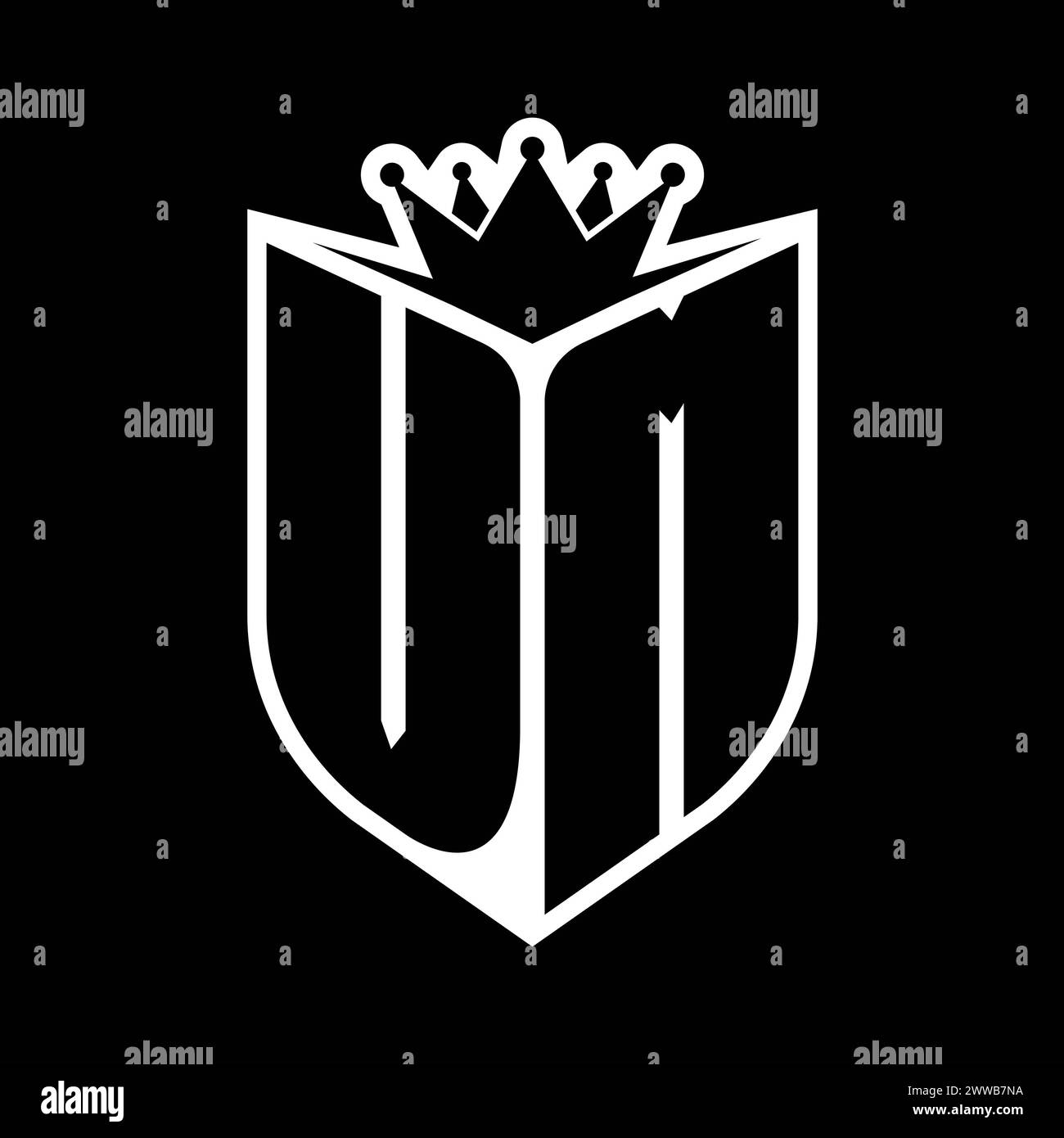 VM Letter bold monogram with shield shape and sharp crown inside shield ...