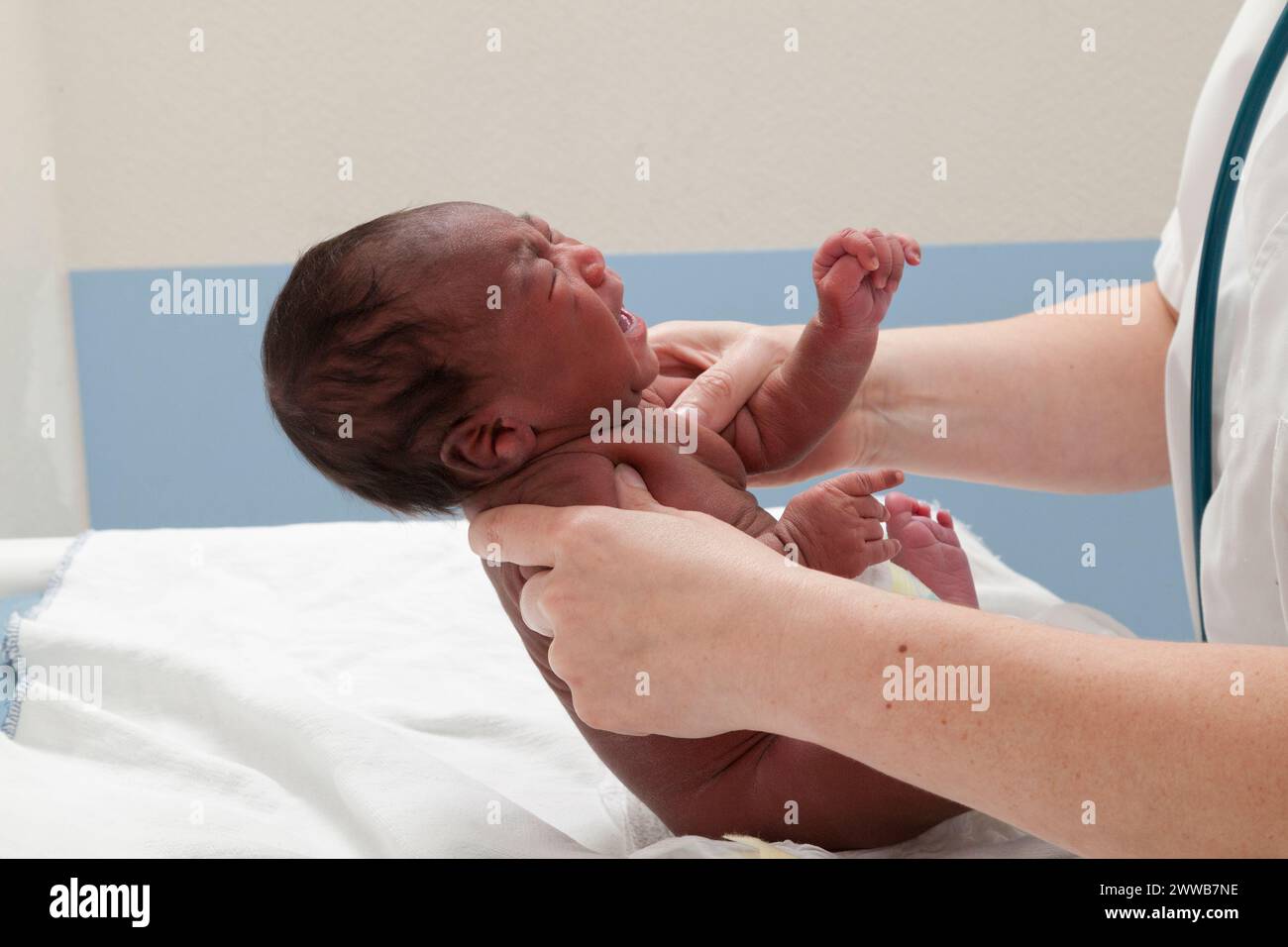 The pediatrician controls the straightening of the neck which is part ...