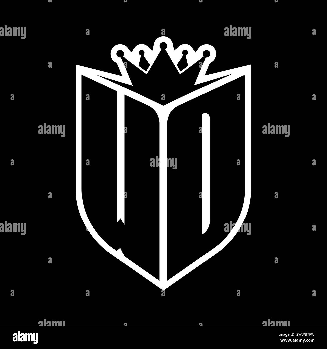 WD Letter bold monogram with shield shape and sharp crown inside shield ...